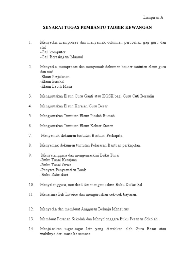 Senarai Tugas PT Kewangan | PDF | Karier & Perkembangan | Pengelolaan Keuangan & Uang