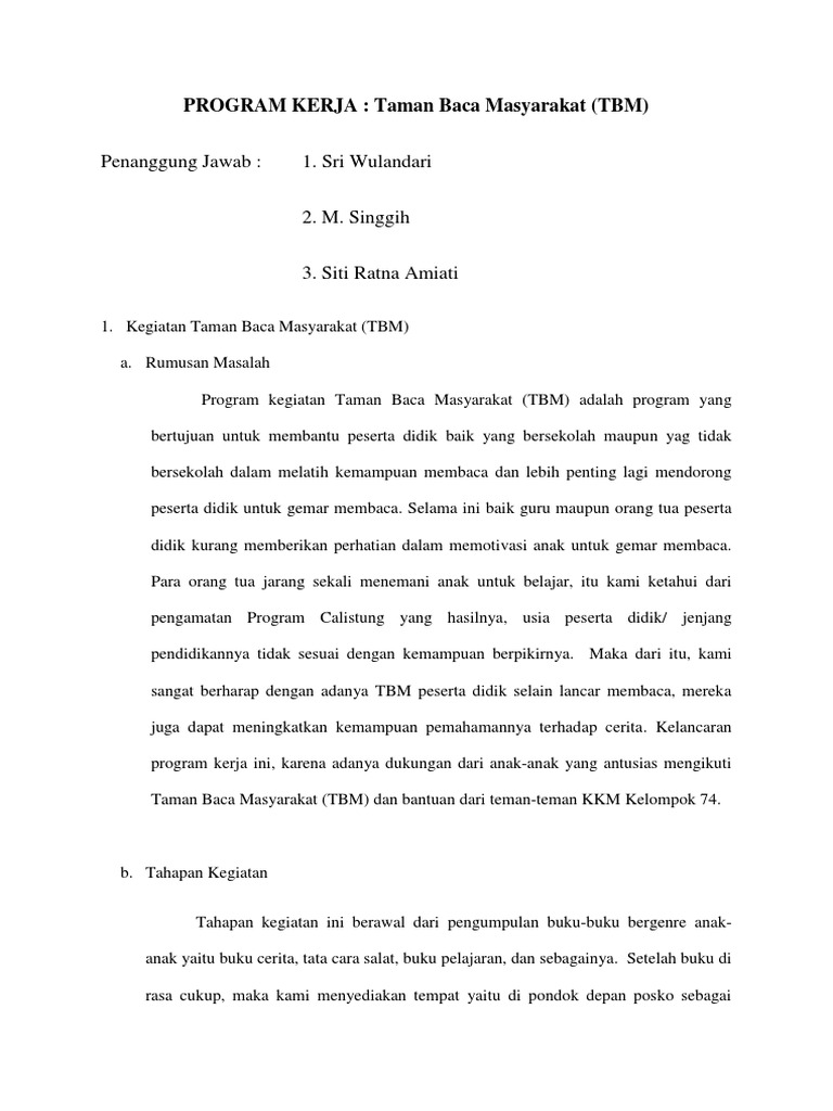 Program Kerja TBM | PDF