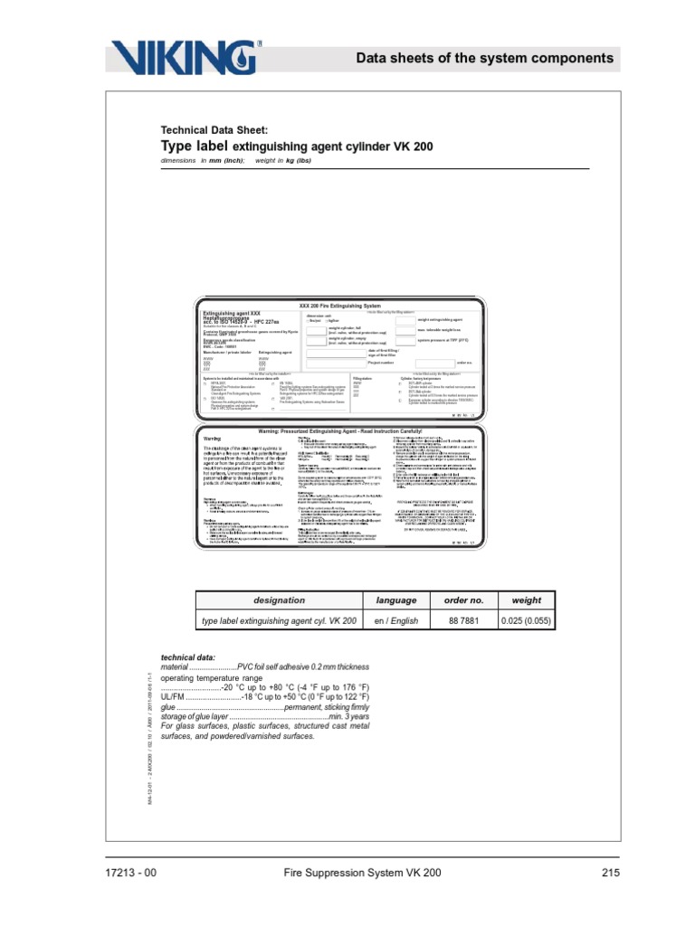 VK 200 Fire Extinguishing System Data | PDF | Valve | Diode