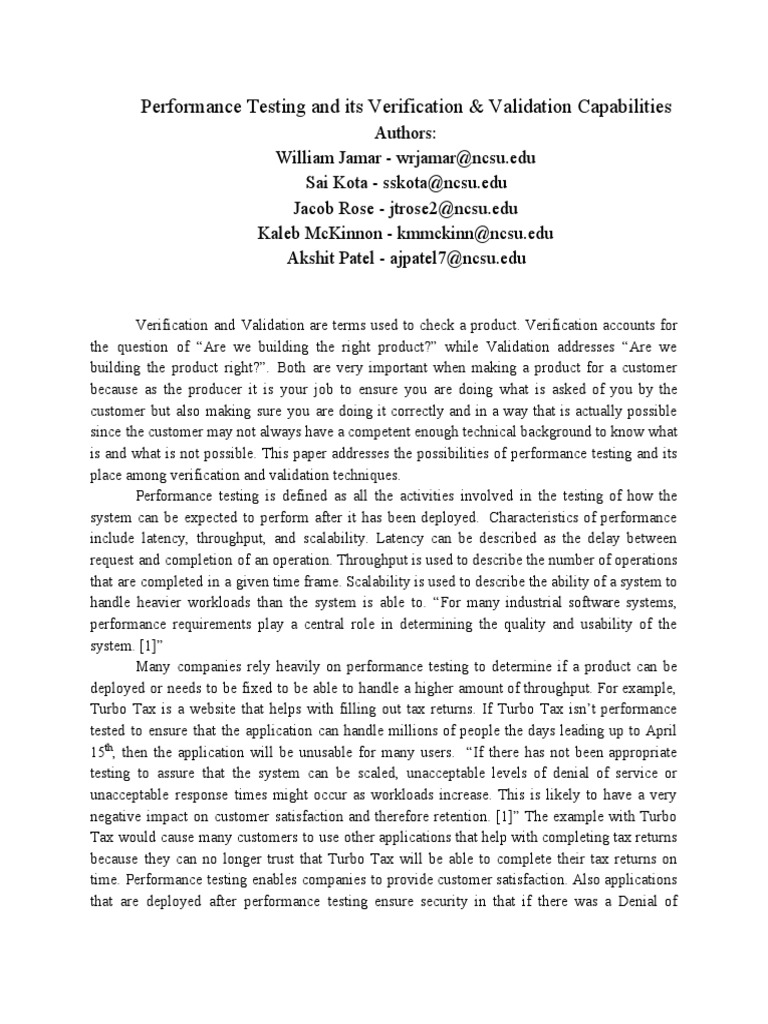 Verification and Validation Paper | PDF | Verification And Validation ...