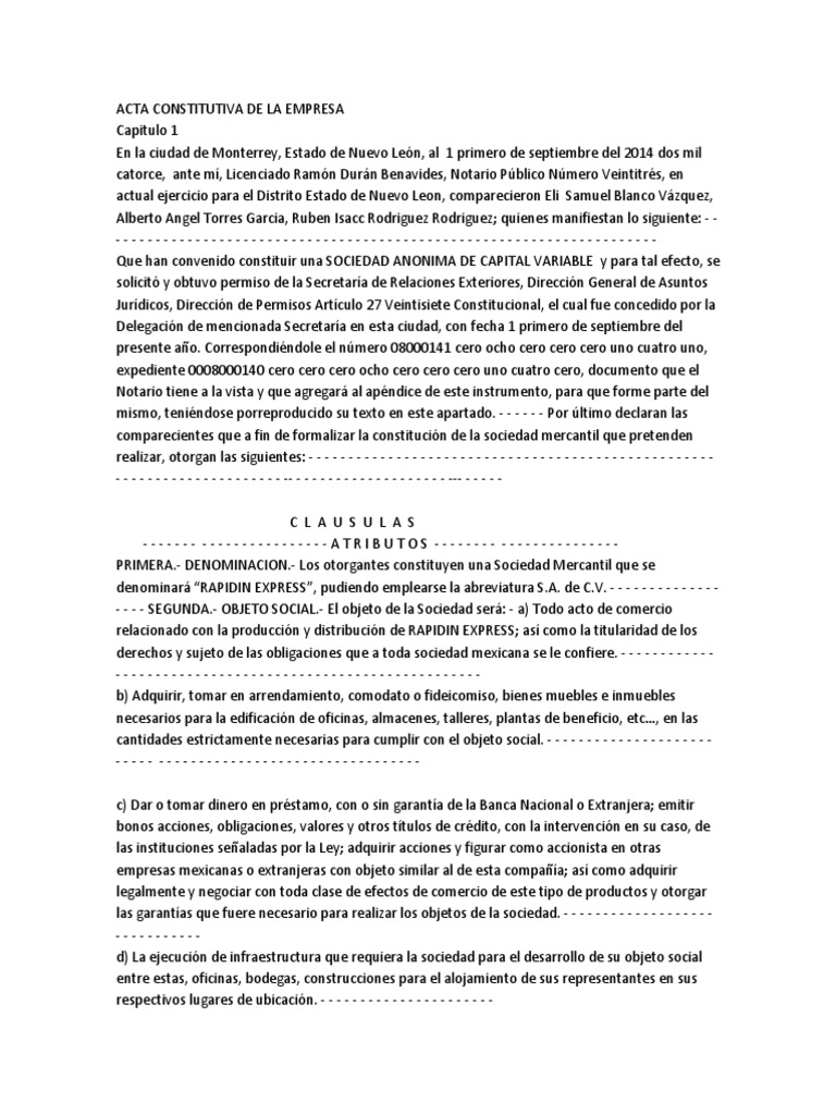 Acta Constitutiva | PDF | Liquidación | Compartir (Finanzas)