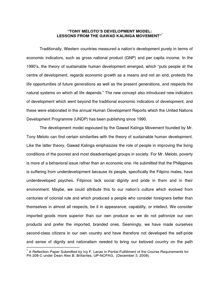 Tony Meloto's Gawad Kalinga Model | PDF | Human Development (Humanity ...