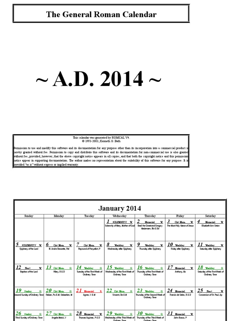 The General Roman Calendar | PDF | Workweek And Weekend | Lent