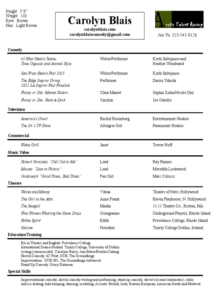 Resume Carolyn Blais Acting | PDF | Art