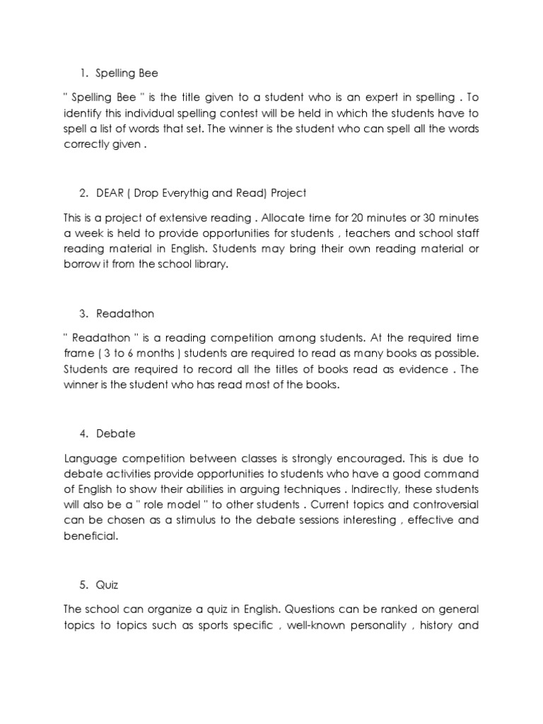 English Week Activities PDF