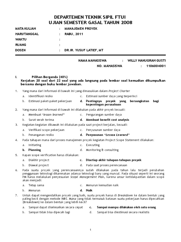 Soal Uts MP 2008 - Answered | PDF