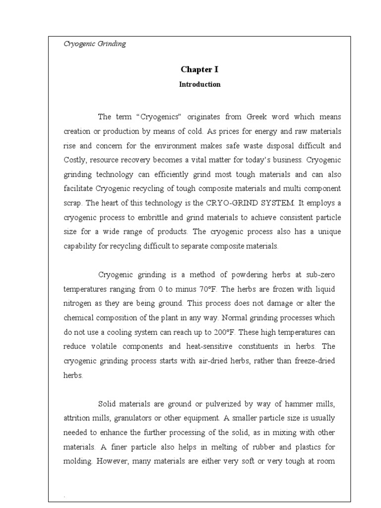 Benefits of Cryogenic Grinding Process | PDF | Cryogenics | Mill (Grinding)