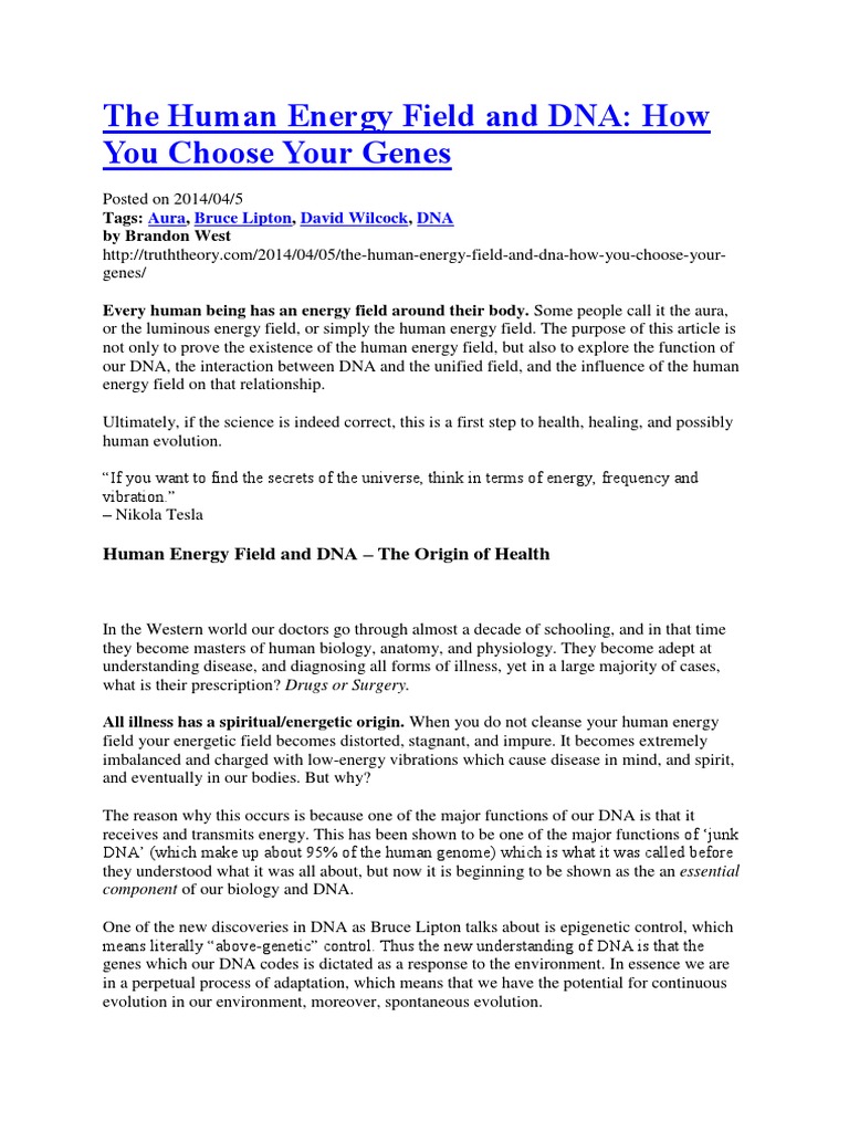 The Human Energy Field and DNA | PDF | Perception | Dna