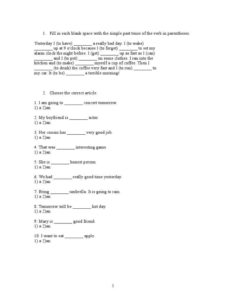 Fill in Each Blank Space With The Simple Past Tense of The Verb in ...