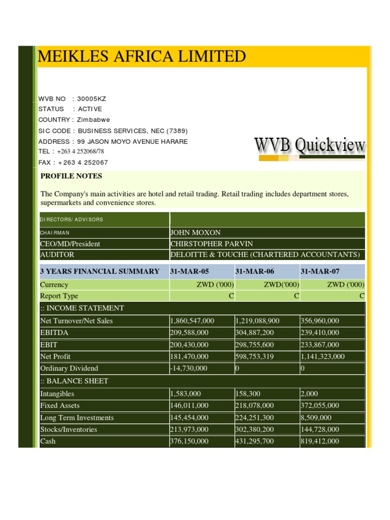 Meikles Africa Limited | PDF | Equity (Finance) | Balance Sheet
