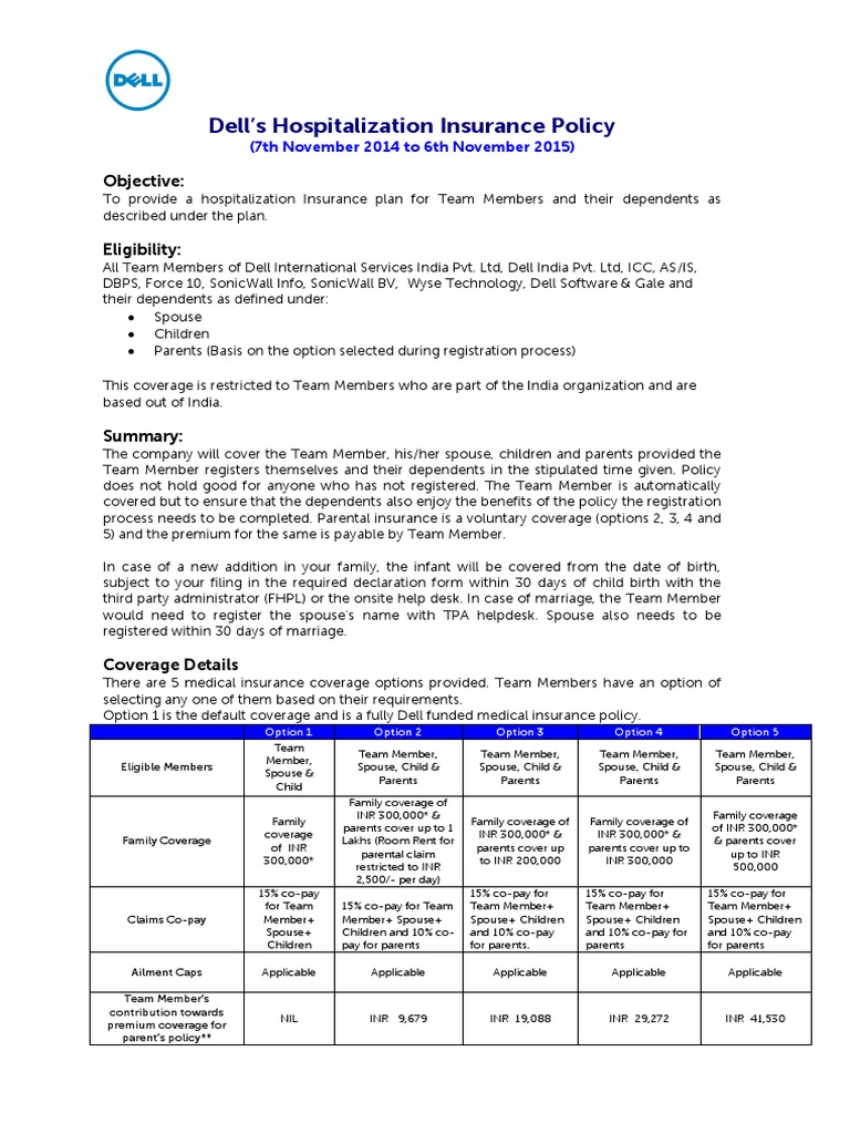 Dell Hospitalization Insurance Policy | Download Free PDF | Insurance ...