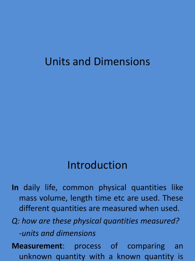 Units and Dimensions | PDF | Units Of Measurement | Kilogram