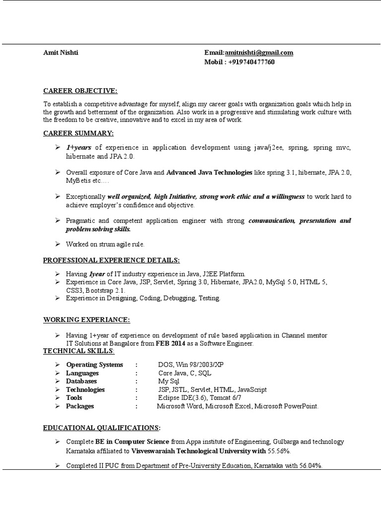 Amit Nishti CV | PDF | Java Server Pages | Java (Programming Language)