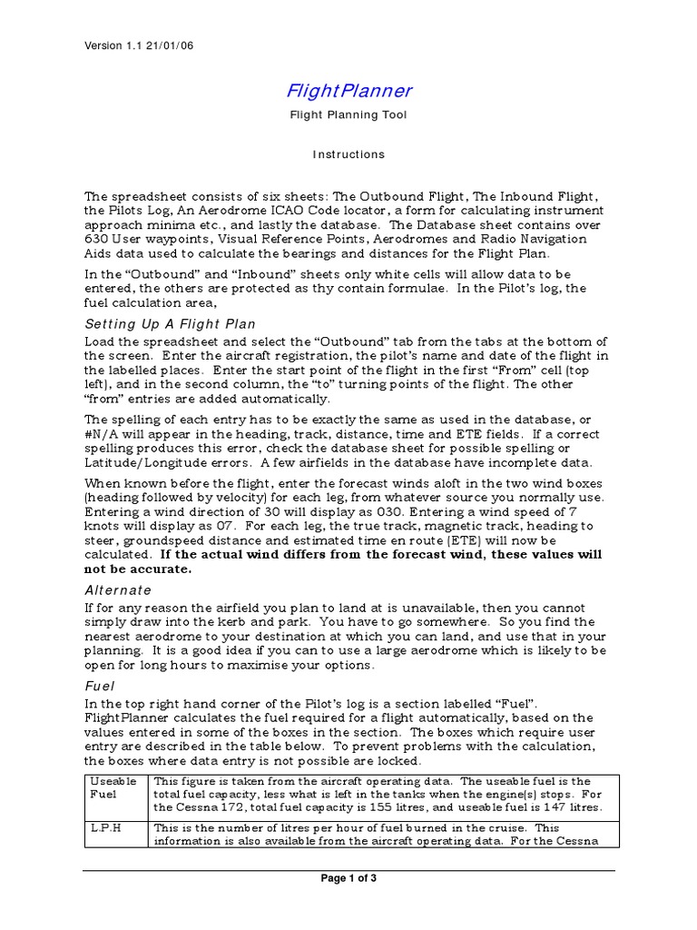 Flight Planner | PDF | Spreadsheet | Aeronautics