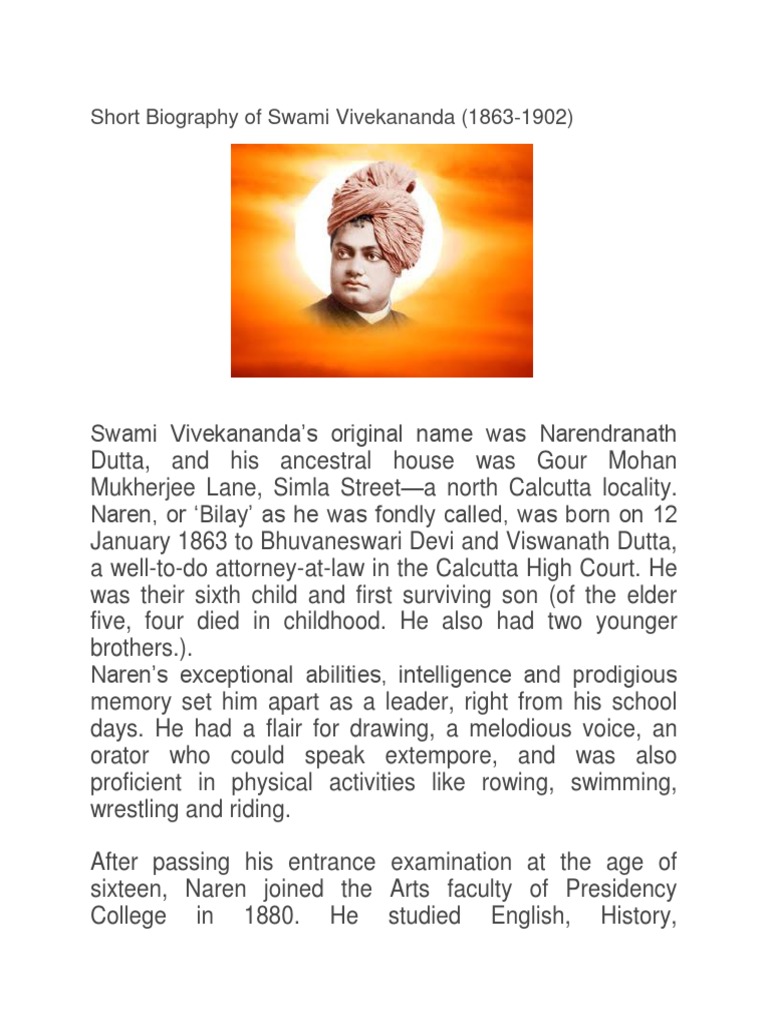 Short Biography of Swami Vivekananda | Swami Vivekananda | Religious Faiths