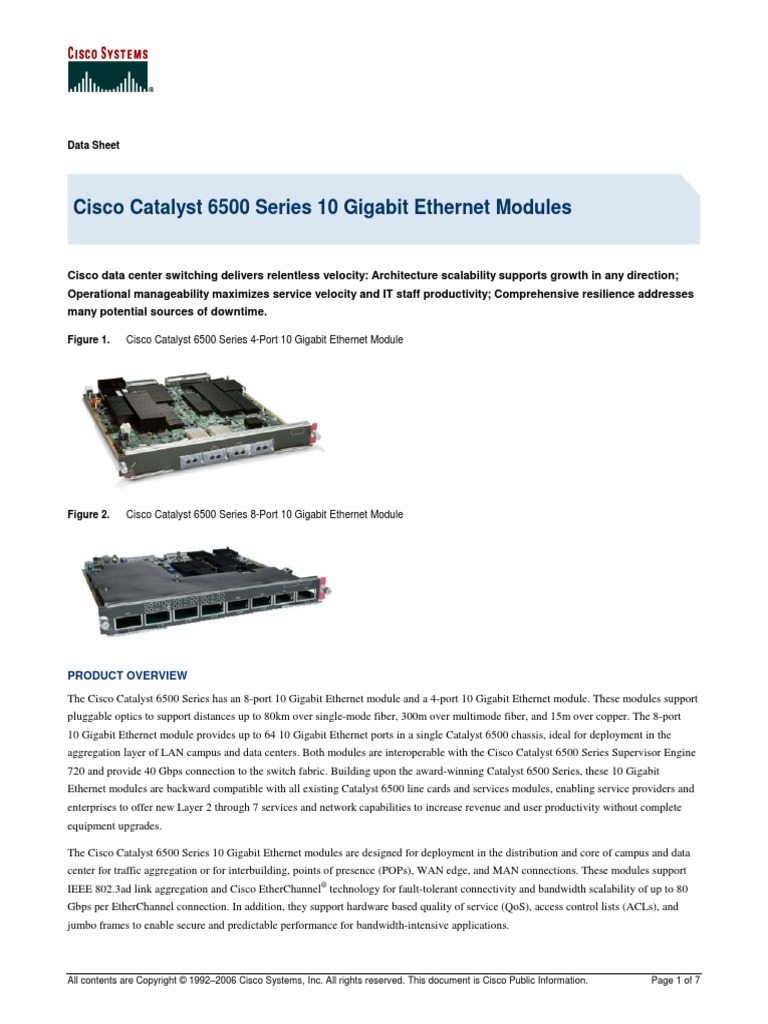 Cisco Catalyst 6500 Series 10 Gigabit Ethernet Modules: Data Sheet ...