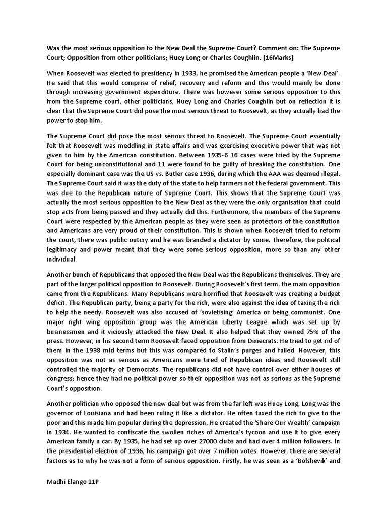Was The Most Serious Opposition To The New Deal The Supreme Court | PDF ...