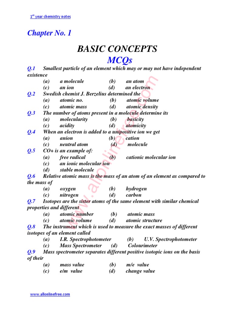 1st Chapter Basic Concepts Mcqs | PDF