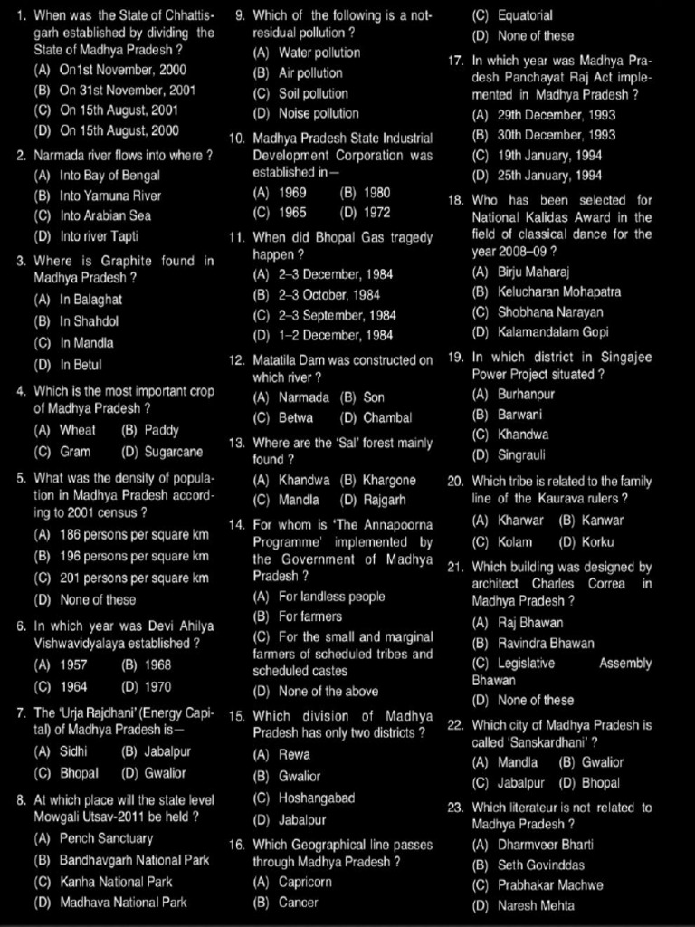 MPPSC Forest Ranger Exam 2011 Question Paper | PDF