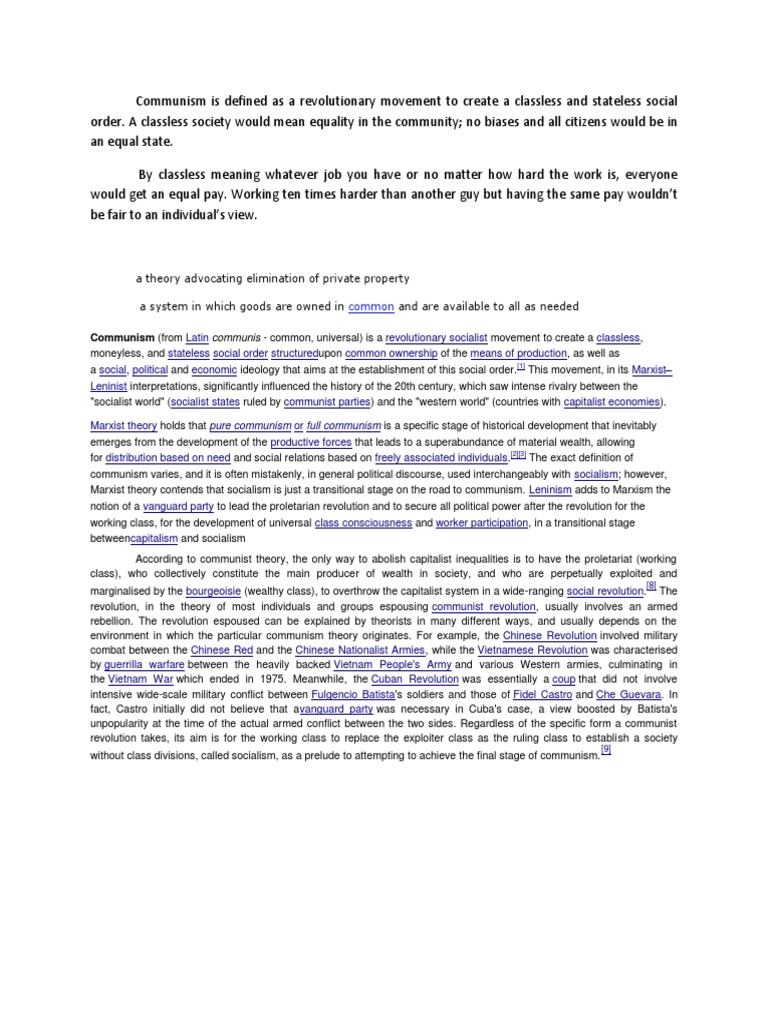 Communism (From: Pure Communism or Full Communism | PDF | Communism ...