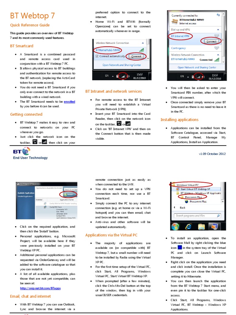 BT Webtop 7: Quick Reference Guide | PDF | Microsoft Office 2010 | Microsoft Windows