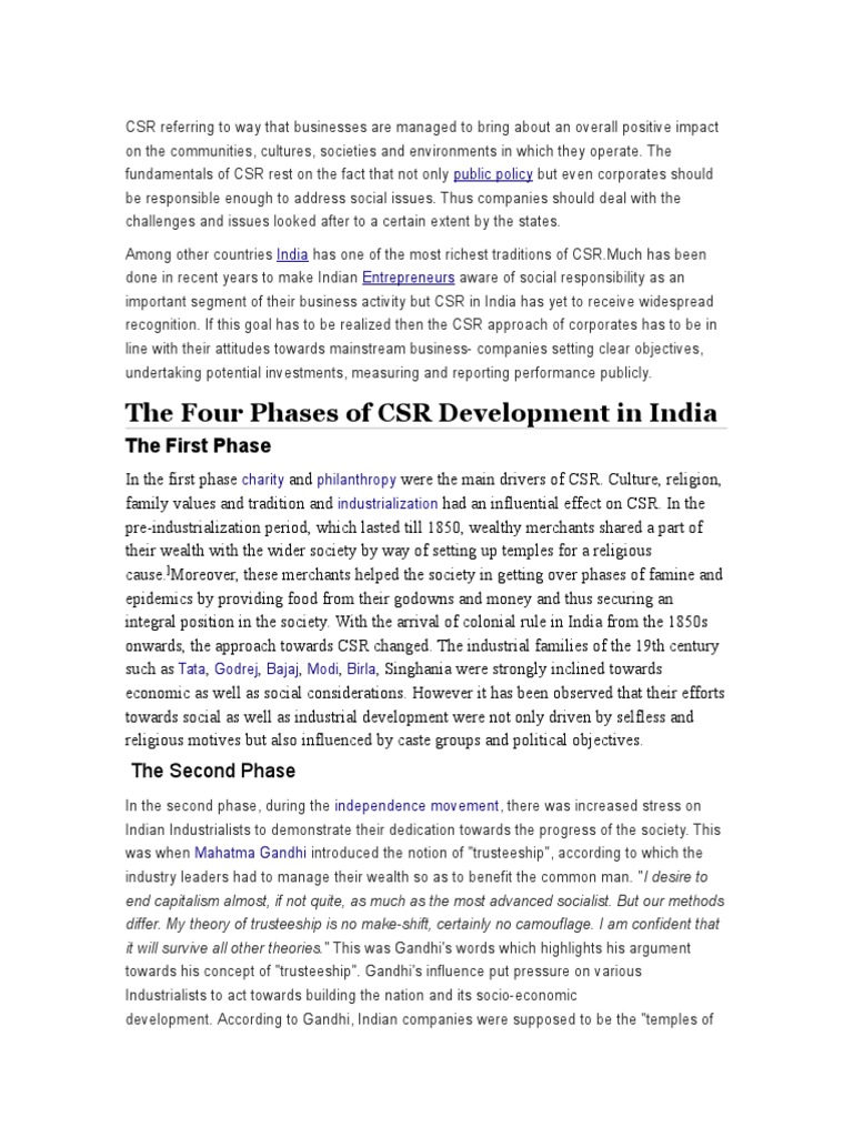 The Four Phases of CSR Development in India | PDF | Corporate Social ...