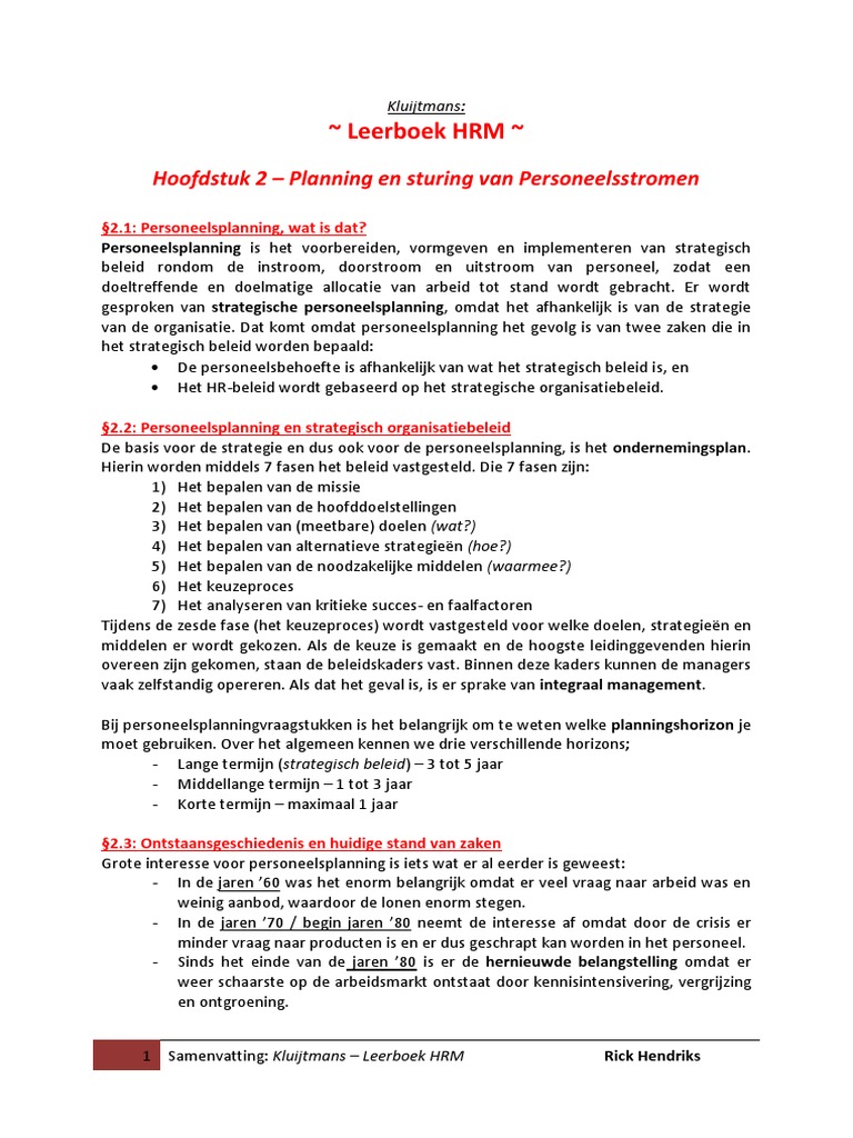 Leerboek HRM Kluijtmans | PDF