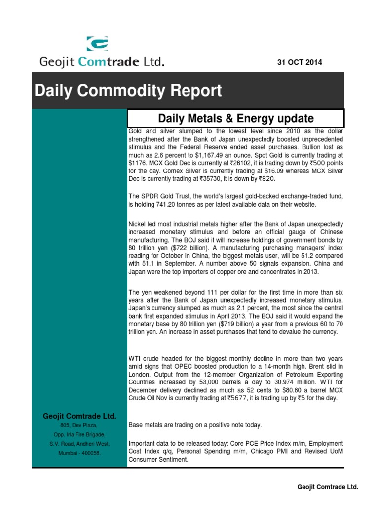 Daily Commodity Report: Daily Metals & Energy Update | PDF | Commodity ...