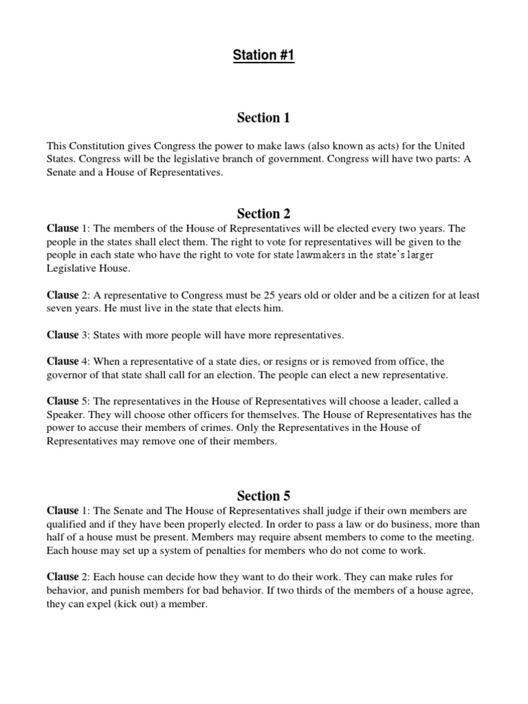 Simplified Constitution - Article 1 | PDF | United States House Of ...
