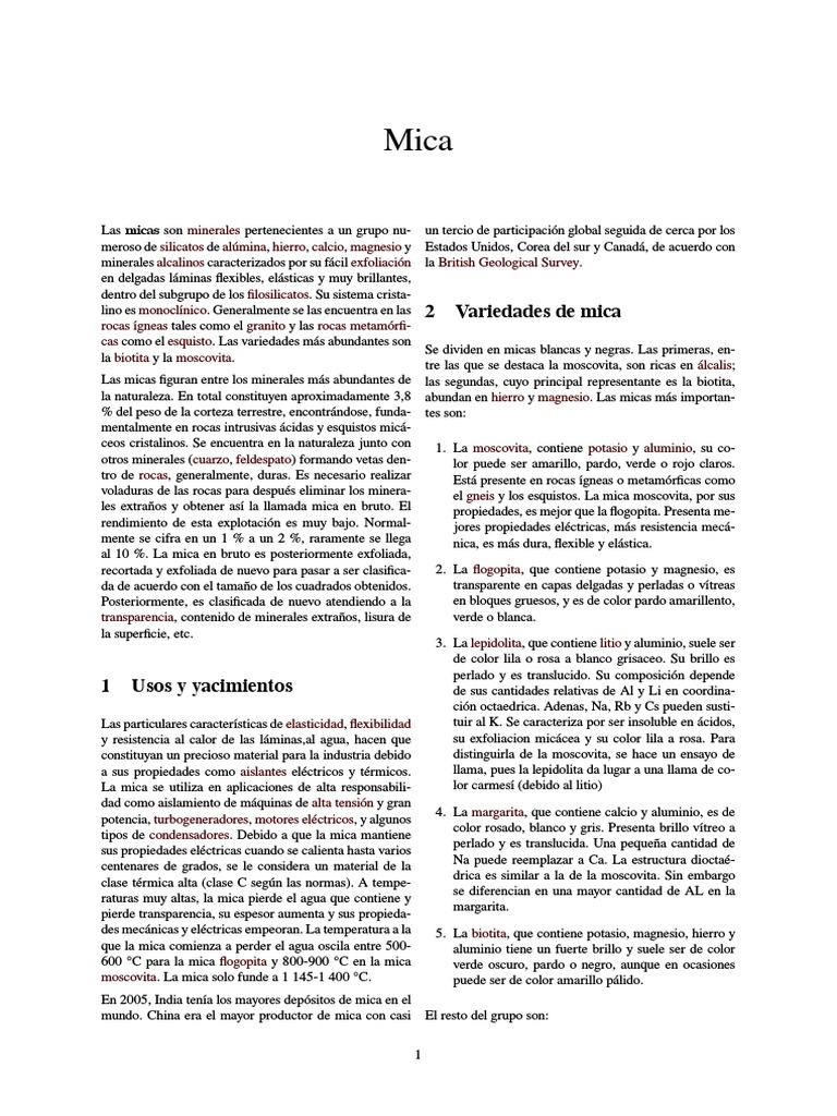 Propiedades y Usos de la Mica | PDF | Minerales | Materiales