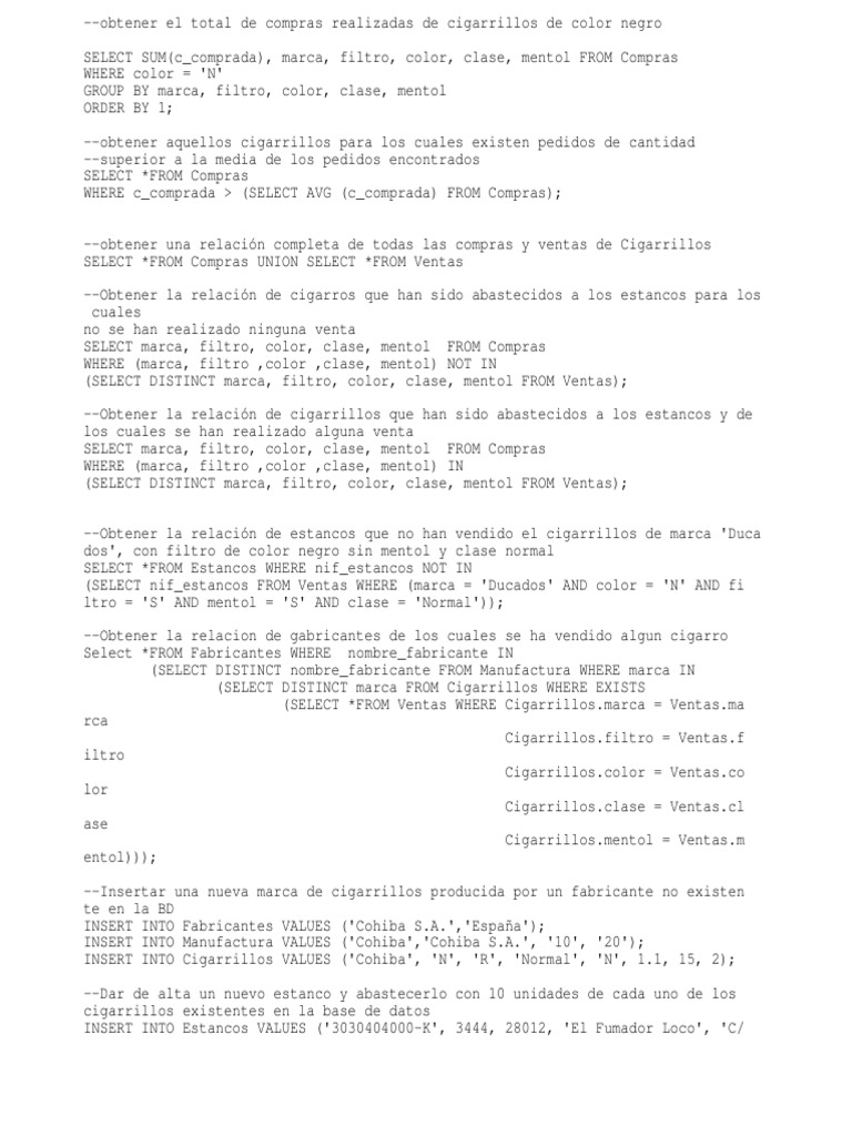 Tarea Bases 2 PL/SQL | PDF | Cigarrillo | Fumar