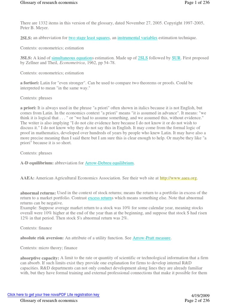 Economic Glossary | PDF | Autoregressive Model | Analysis Of Variance