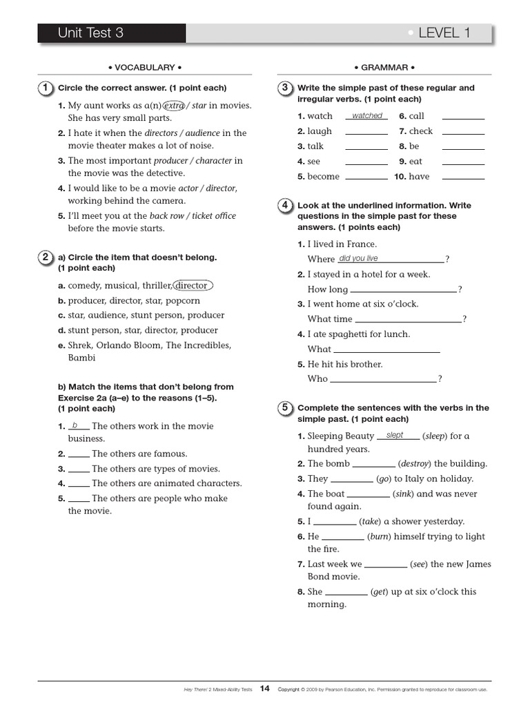 Unit Test 3 - : Level 1 | PDF | Cinema | Leisure
