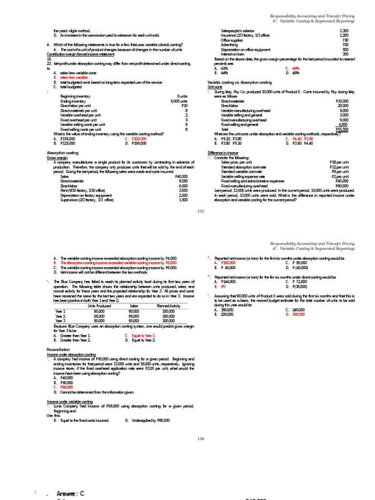 Variable Costing vs. Absorption Costing | PDF | Gross Margin | Inventory