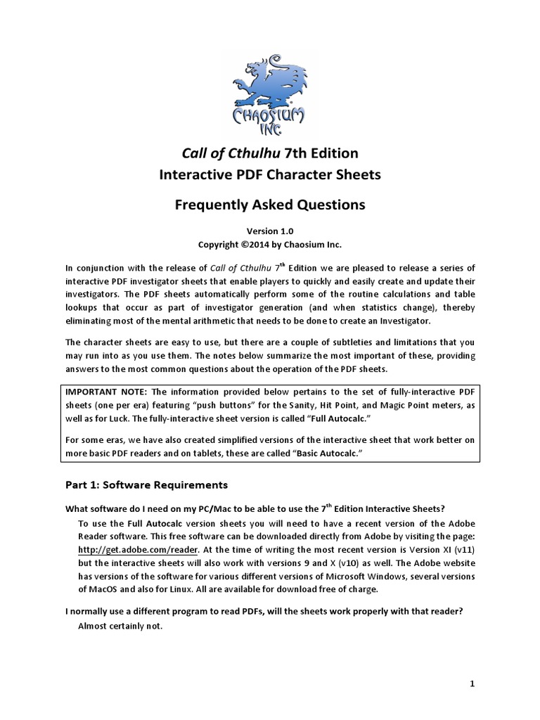Coc 7e Interactive Character Sheets Faq | PDF | Portable Document Format | Computing