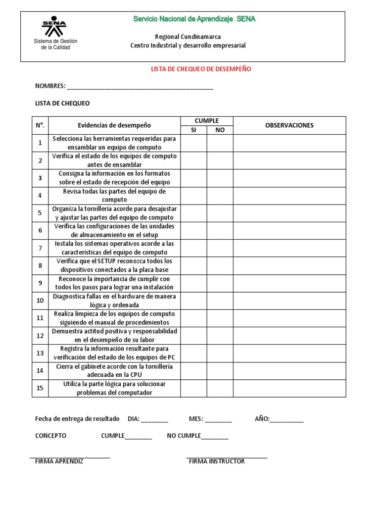 Lista de Chequeo I