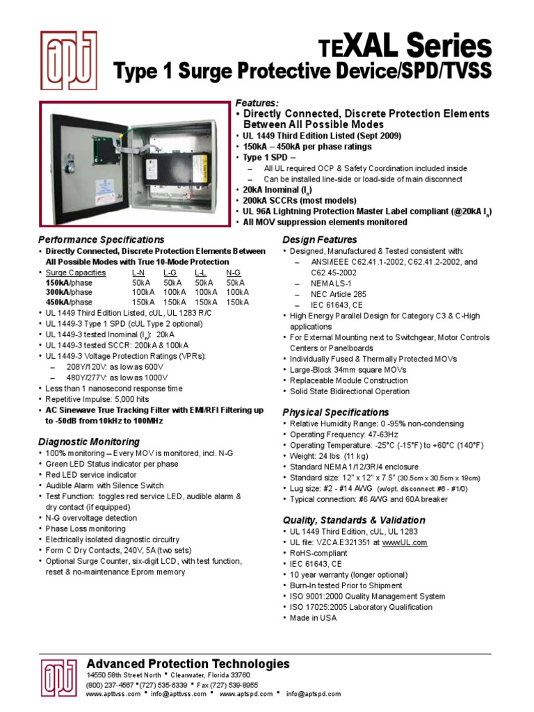 XAL Series: Type 1 Surge Protective Device/SPD/TVSS | PDF | Power ...