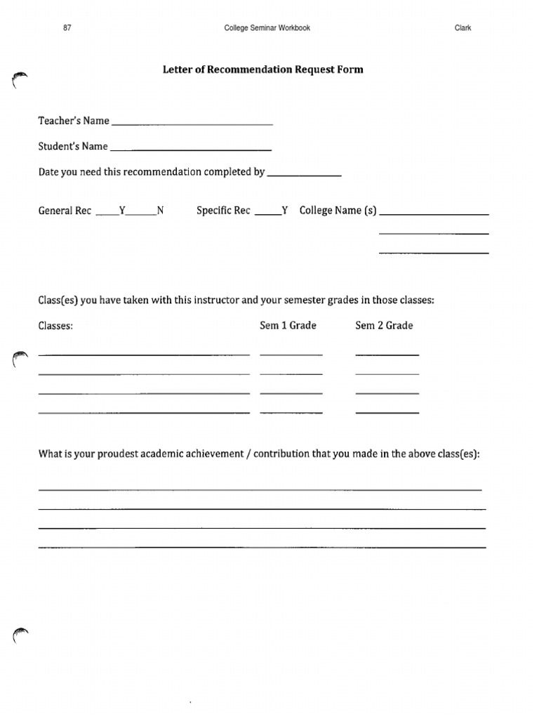 College Admissions Letter of Rec Request | PDF