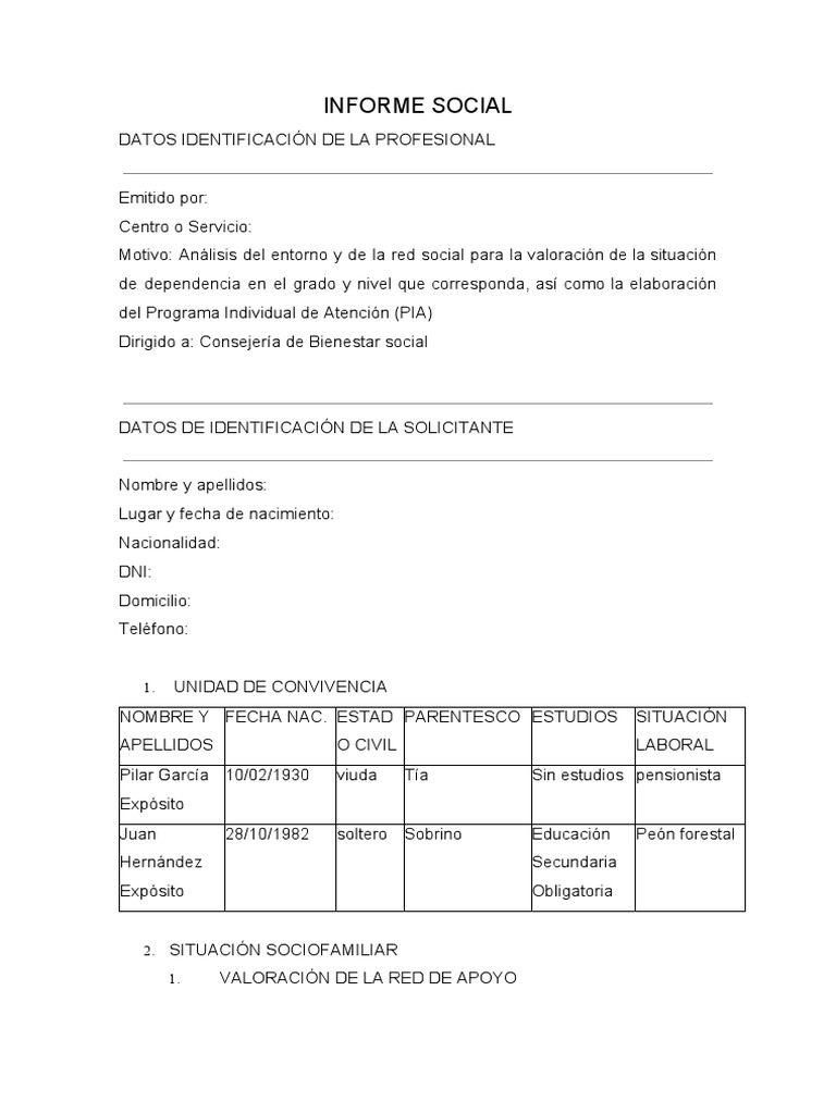 Modelo Informe Social | PDF | Salud y bienestar | Medicina