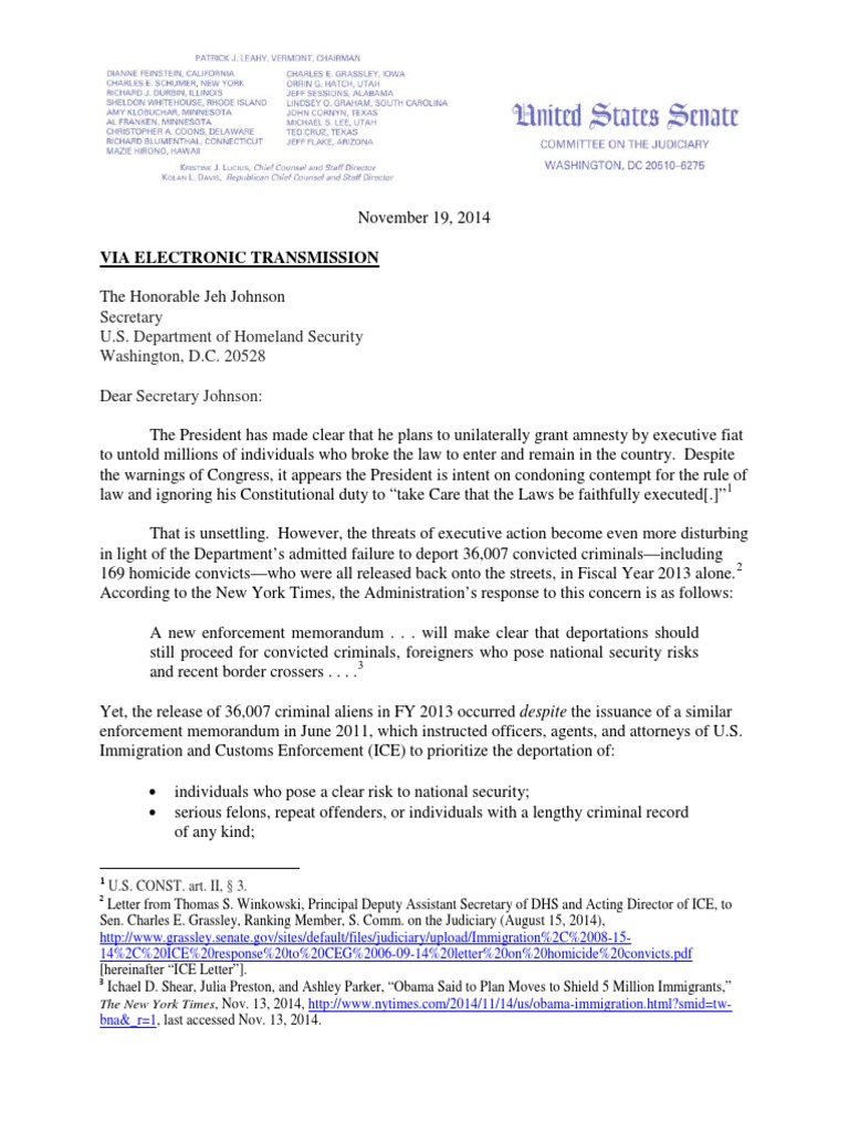 Grass Ley Letter | PDF | U.S. Immigration And Customs Enforcement ...