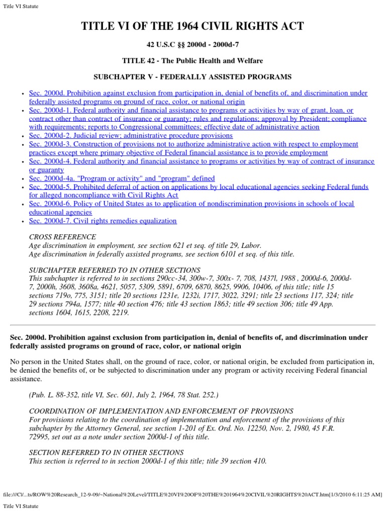 title vi of the 1964 civil rights act | Civil Rights Act Of 1964 ...