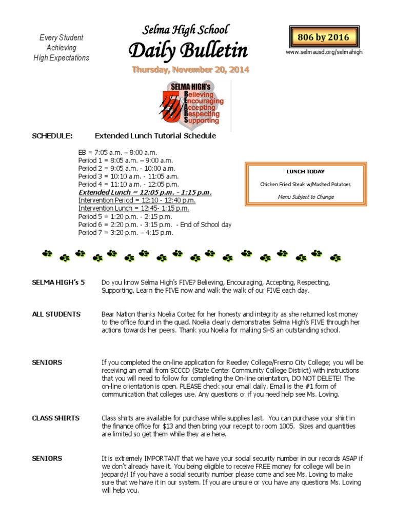 SHS Daily Bulletin 11-20-14 | PDF