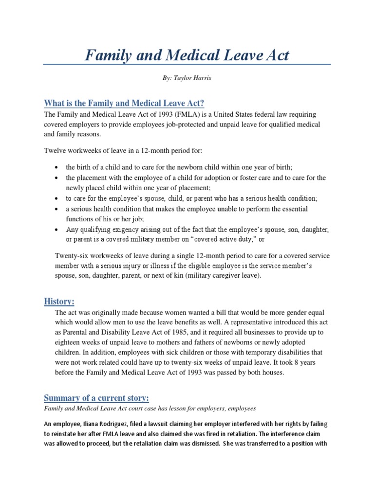 Understanding the Family and Medical Leave Act | PDF | Family And ...