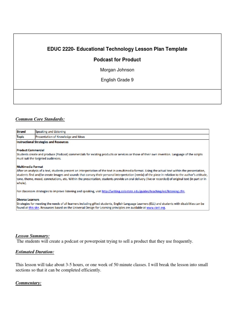 My Technology Lesson Plan | PDF | Educational Assessment | Cognition