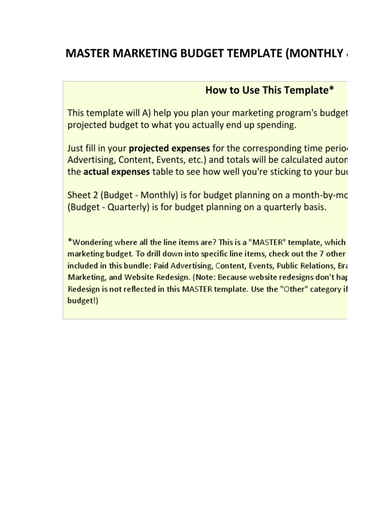 1) MASTER Marketing Budget Template | PDF | Communication | Marketing