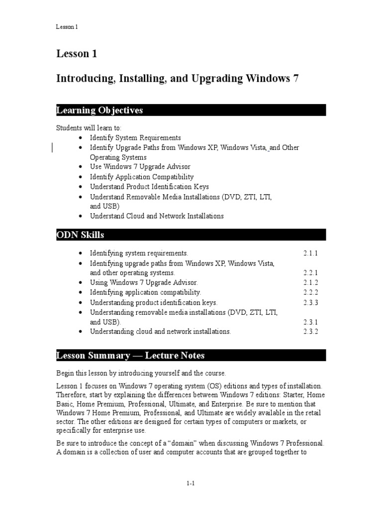 Lesson 1 Introducing, Installing, and Upgrading Windows 7: Learning ...