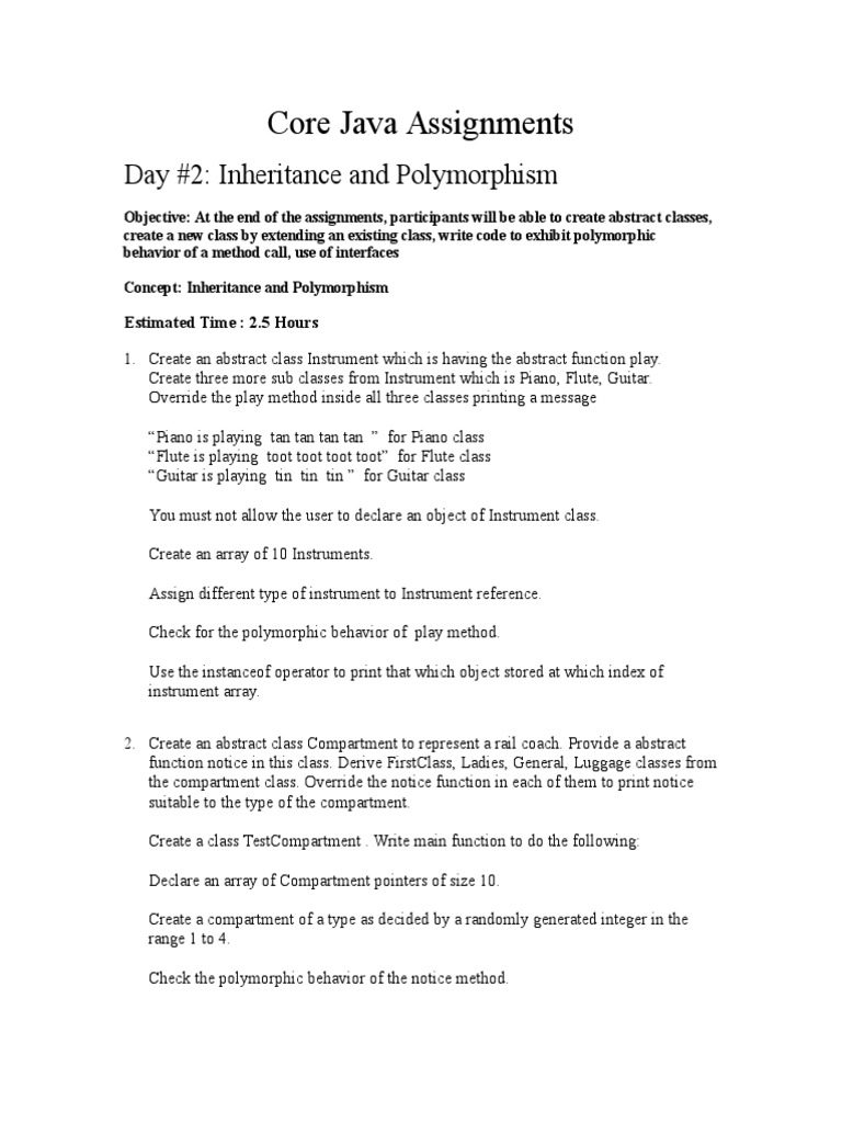 Core Java Assignments: Day #2: Inheritance and Polymorphism | PDF | Method (Computer Programming ...
