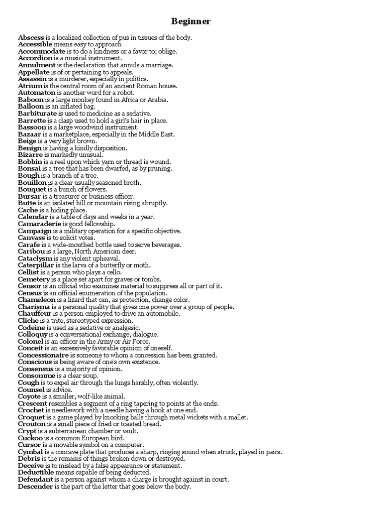 Spelling Bee Word List | PDF | Nature