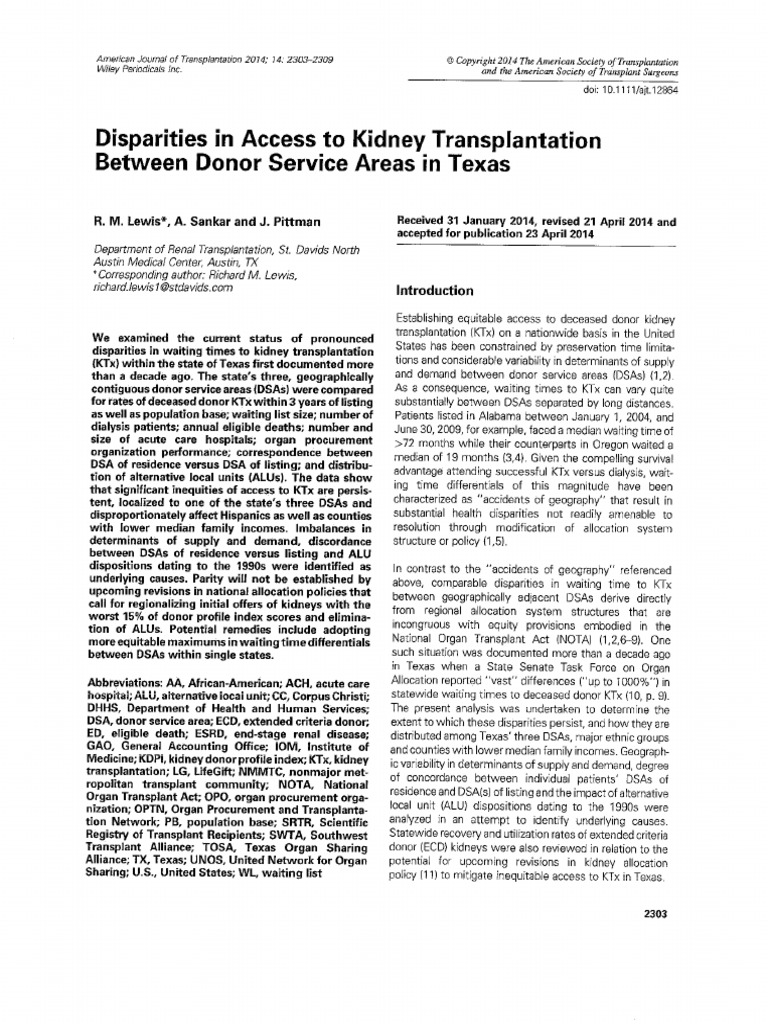 Kidney Report, by Dr. Richard Lewis | PDF | Transplantation Medicine ...