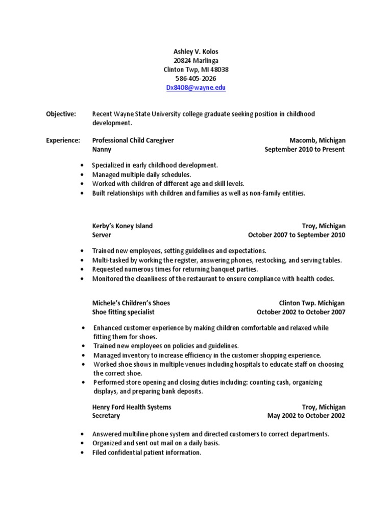 Childhood Development Graduate Resume | PDF | Career & Growth | Business